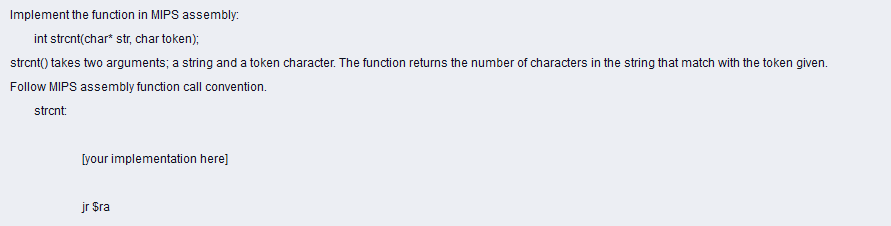 Solved Implement the function in MIPS assembly: int | Chegg.com