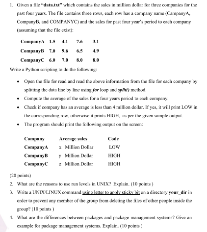 Solved 1. Given a file "data.txt" which contains the sales | Chegg.com