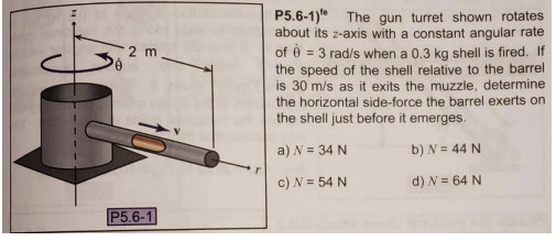 Solved 2 m P5.6-1) The gun turret shown rotates about its | Chegg.com