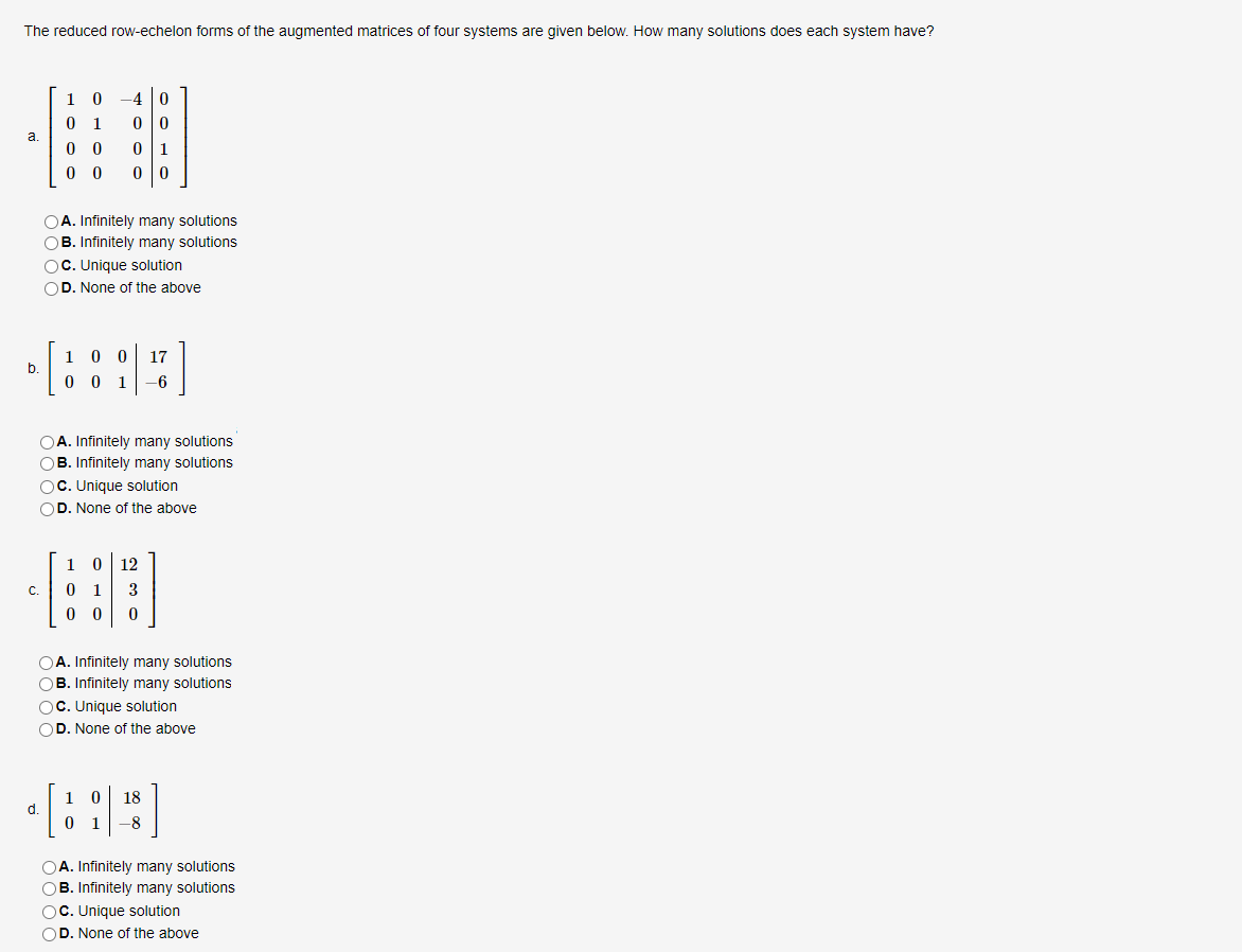 Solved The reduced row-echelon forms of the augmented | Chegg.com