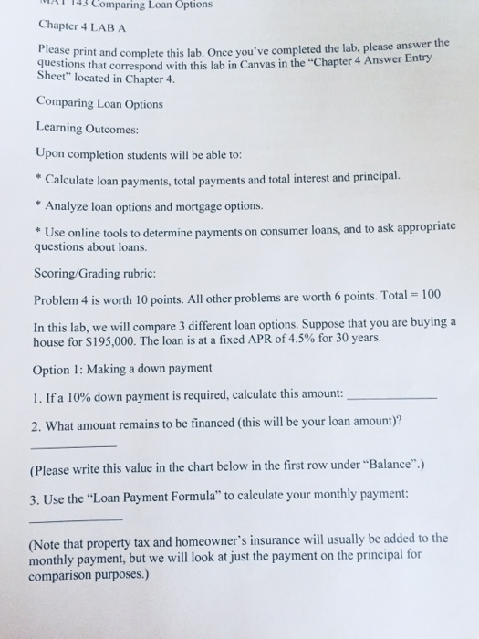 Solved 143 Comparing Loan Options Chapter 4 LAB A int and | Chegg.com