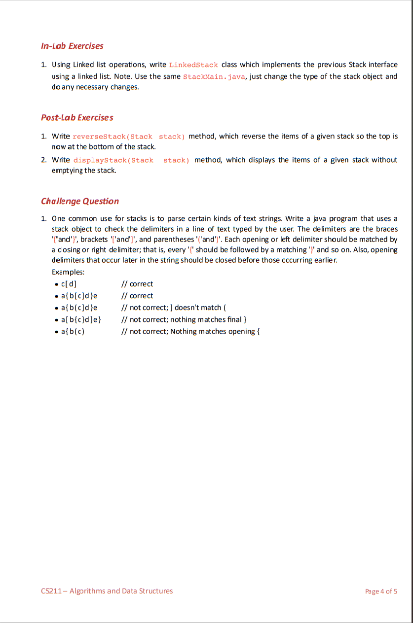 Solved Bridging Exercises 1. Stacks provide FILO | Chegg.com