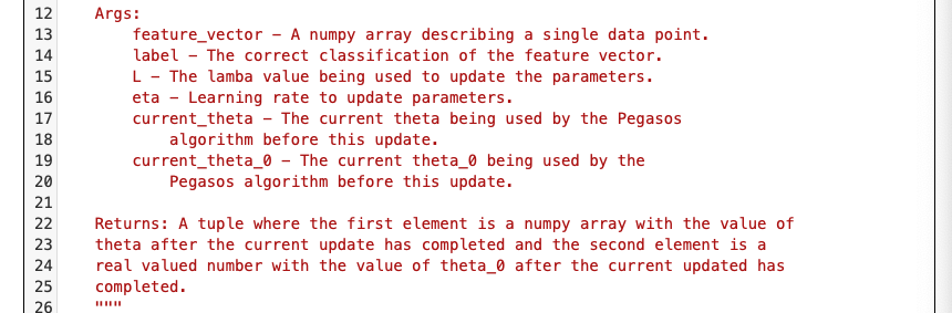 The following pseudo-code describes the Pegasos | Chegg.com
