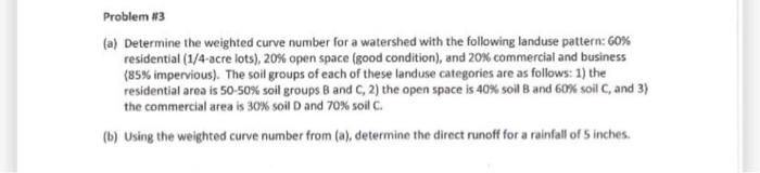 Solved Problem #3 (a) Determine the weighted curve number | Chegg.com