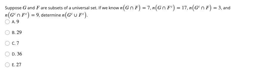 Solved Suppose G and F are subsets of a universal set. If we | Chegg.com