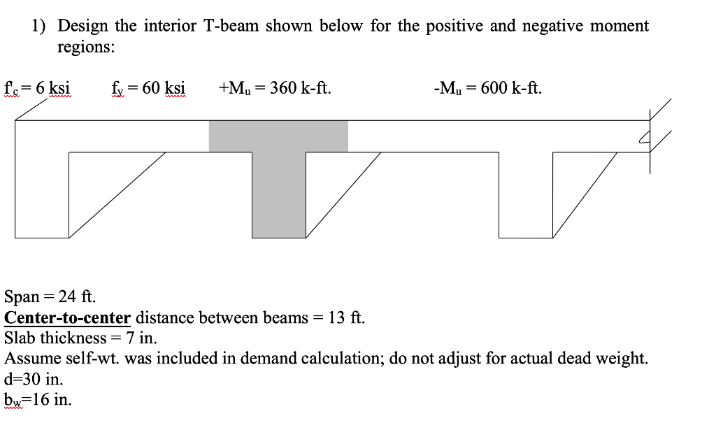 Solved 1) Design the interior T-beam shown below for the | Chegg.com
