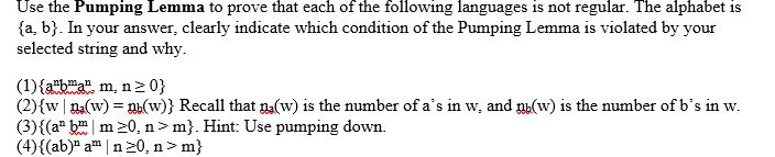 Solved Use the Pumping Lemma to prove that each of the | Chegg.com