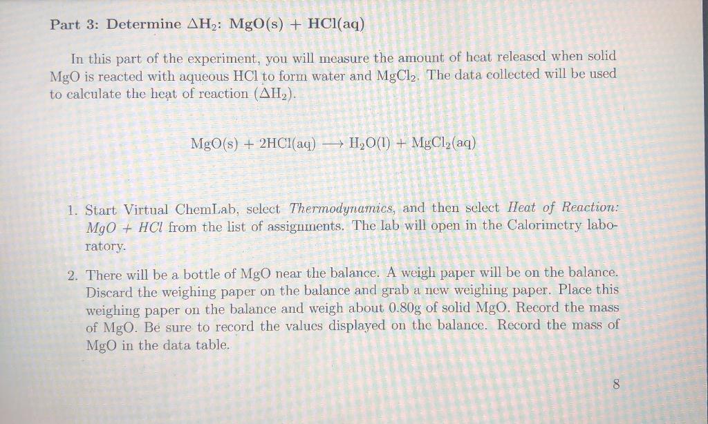 Solved Part 3: Determine AH2: MgO(s) + HCl(aq) In this part | Chegg.com
