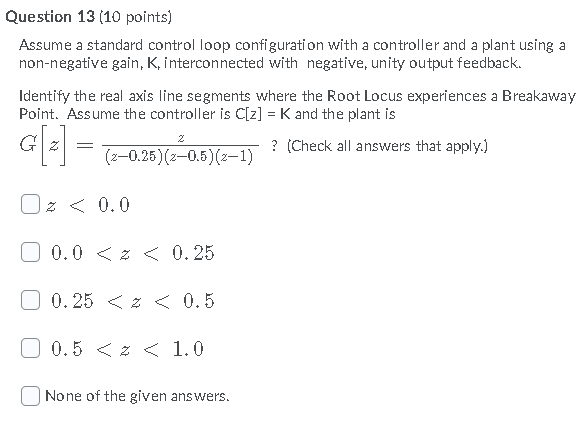 Solved Question 13 (10 points) Assume a standard control | Chegg.com