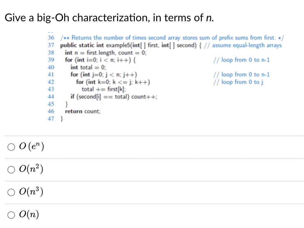 Solved Give a big-Oh characterization, in terms of n. 38 40 | Chegg.com