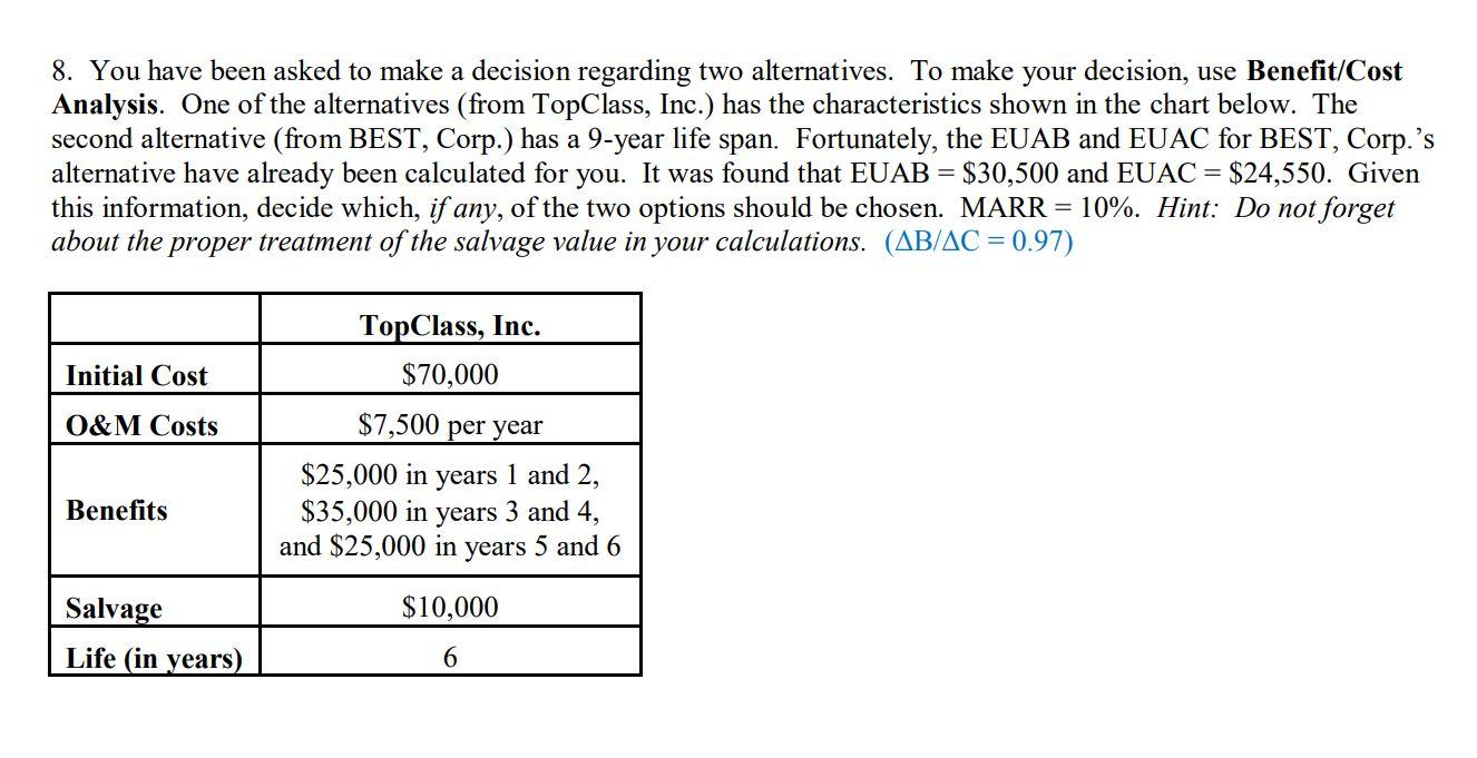 Solved You have been asked to make a decision regarding | Chegg.com