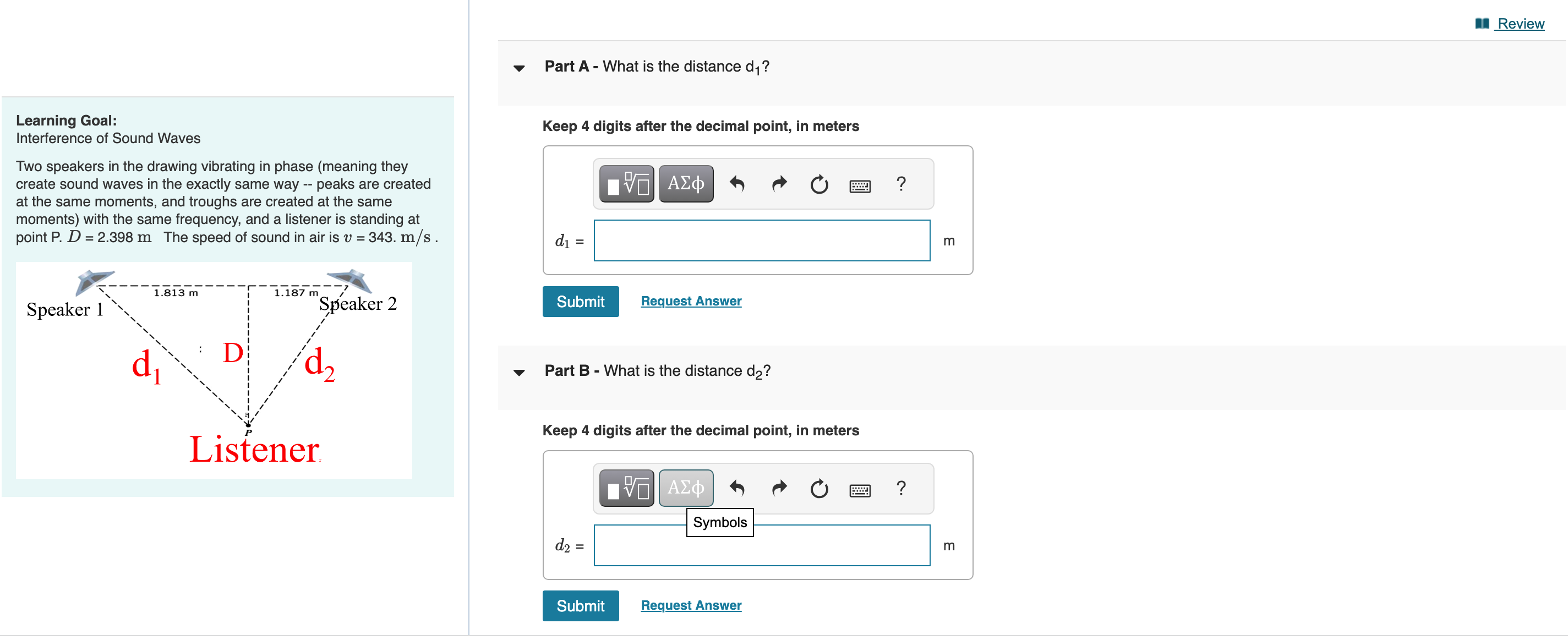 Solved Learning Goal: Interference of Sound Waves Two | Chegg.com