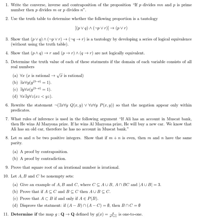 Solved 1. Write the converse, inverse and contraposition of | Chegg.com
