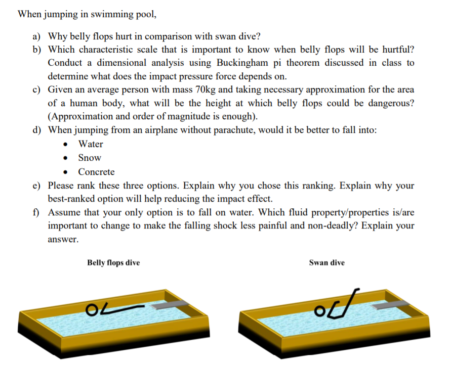 Solved When jumping in swimming pool, a) Why belly flops | Chegg.com