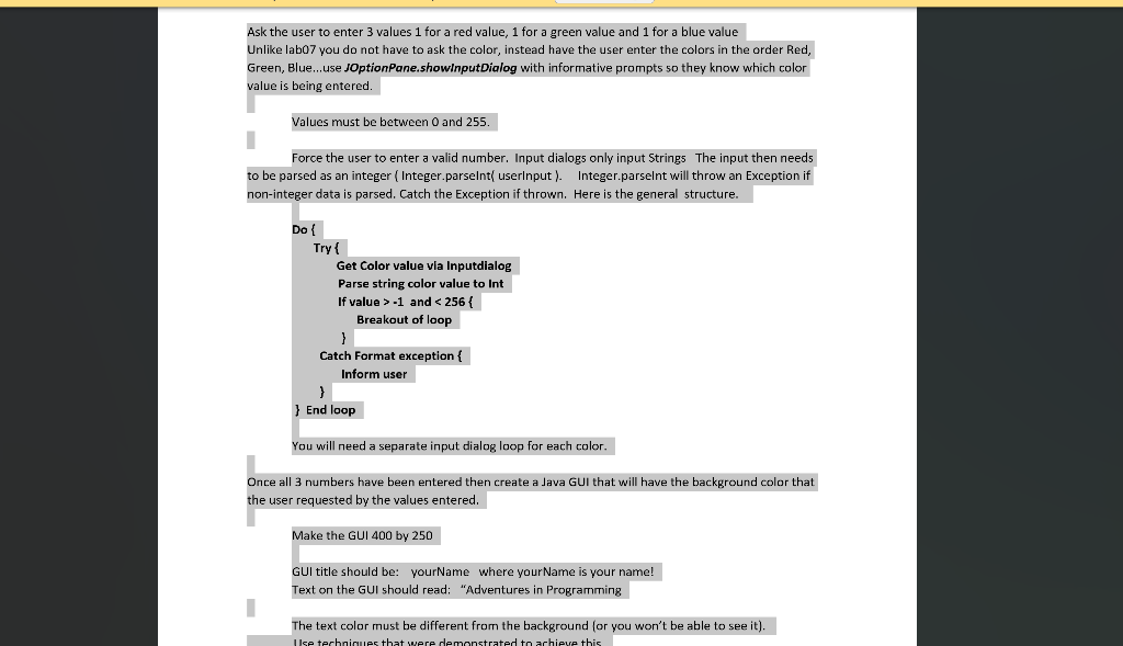 Solved Ask the user to enter 3 values 1 for a red value, 1 | Chegg.com