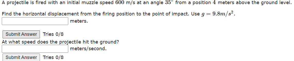 Solved A projectile is fired with an initial muzzle speed | Chegg.com