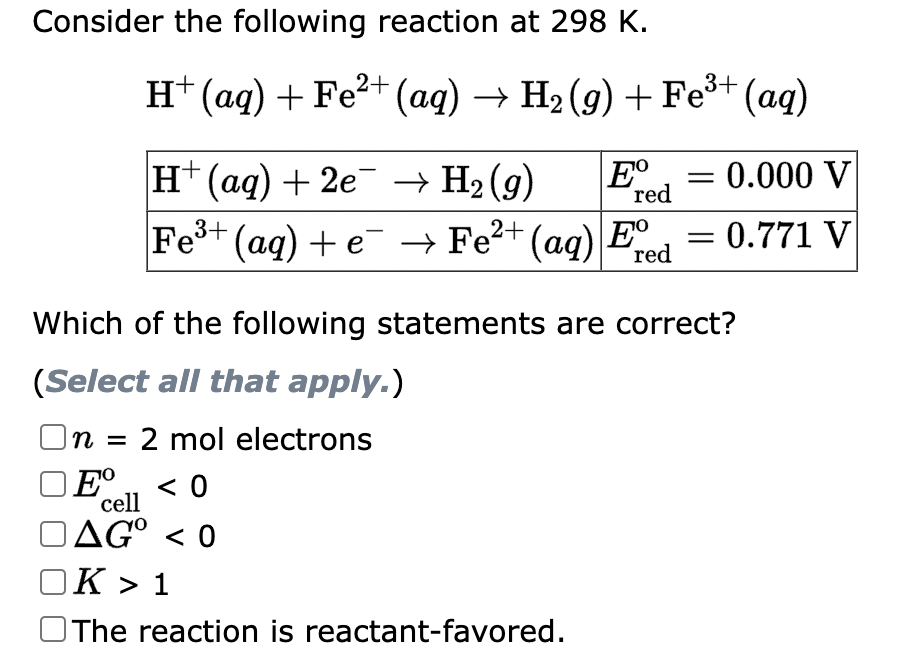 Solved Consider the following reaction at 298 K. | Chegg.com