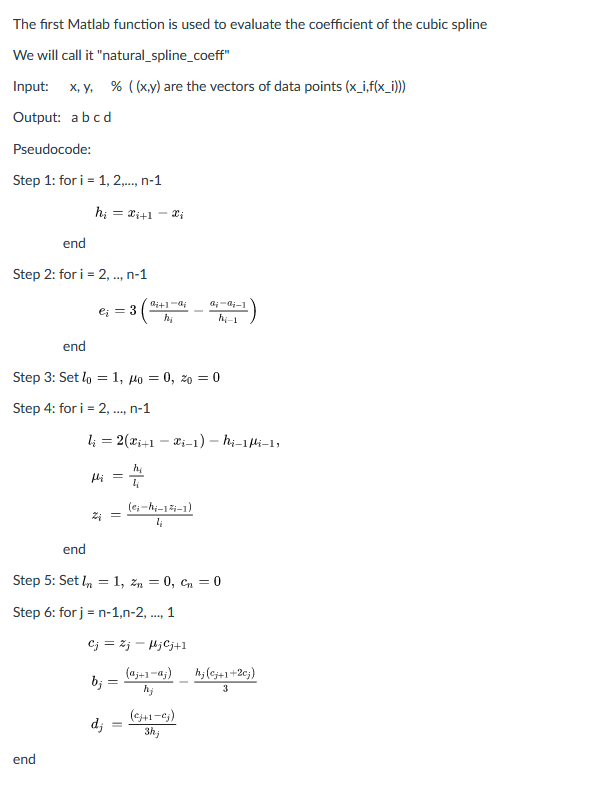 The first Matlab function is used to evaluate the | Chegg.com