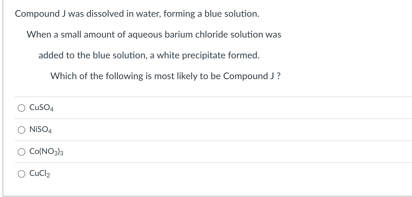 Solved added to the blue solution, a white precipitate | Chegg.com