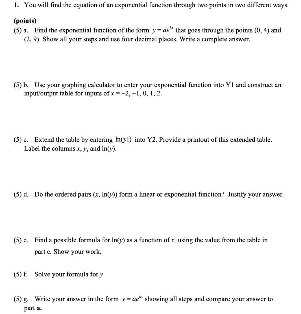 Solved 1. You will find the equation of an exponential | Chegg.com
