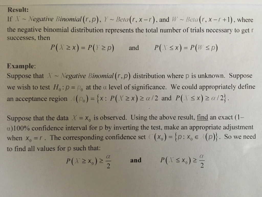 Result: If I Negative Binomial (r,p), Y Beta(r, x-r), | Chegg.com