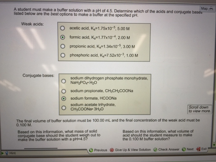 Solved A student must make a buffer solution with a pH of | Chegg.com