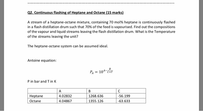 Solved Q2. Continuous flashing of Heptane and Octane (15 | Chegg.com
