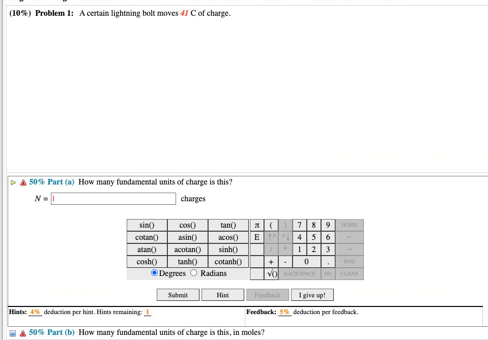 Solved (10\%) Problem 1: A certain lightning bolt moves 41C | Chegg.com