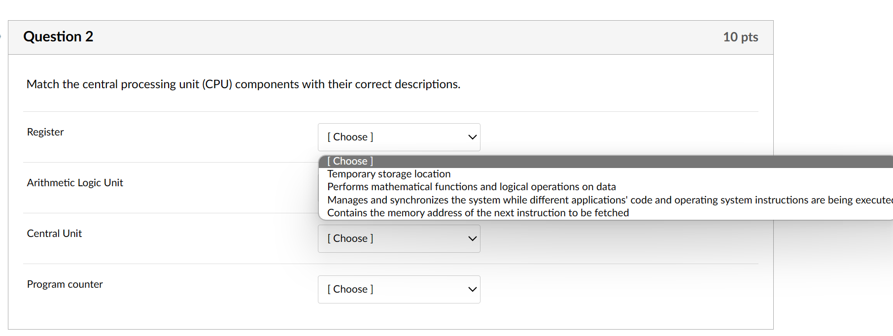 Solved Match the central processing unit (CPU) components | Chegg.com
