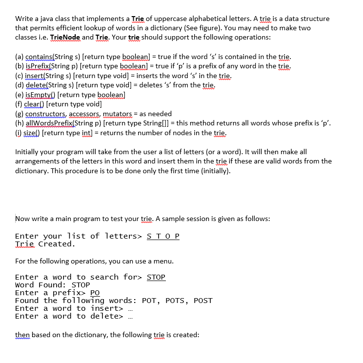 Solved Write a java class that implements a Trie of | Chegg.com