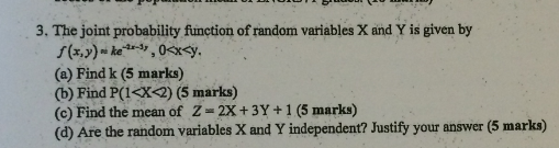 Solved 3. The joint probability function of random variables | Chegg.com