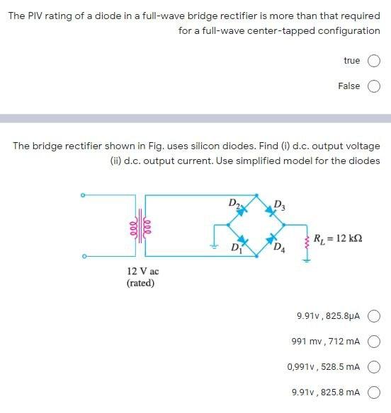 Solved The PIV rating of a diode in a full-wave bridge | Chegg.com
