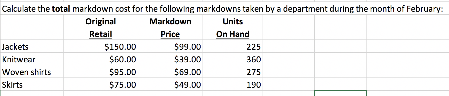 Solved Calculate the total markdown cost for the following | Chegg.com