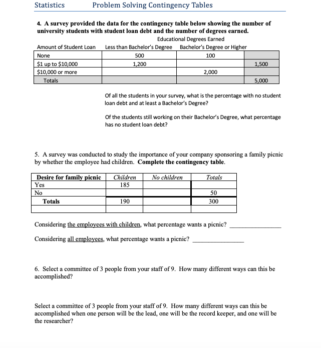 Solved Statistics Problem Solving Contingency Tables 4. A | Chegg.com