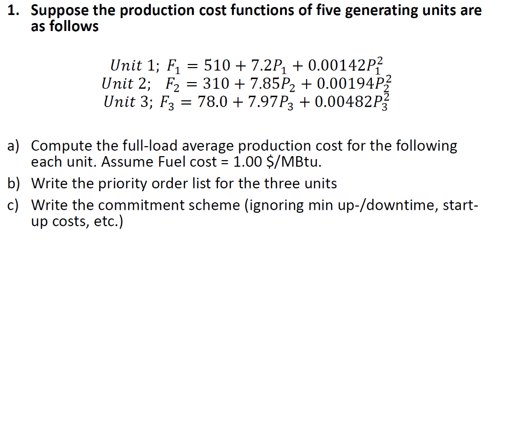 Solved 1. Suppose the production cost functions of five | Chegg.com