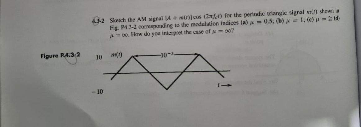 Solved 4.3-2 Sketch the AM signal [A + m(t)cos (27fc1) for | Chegg.com