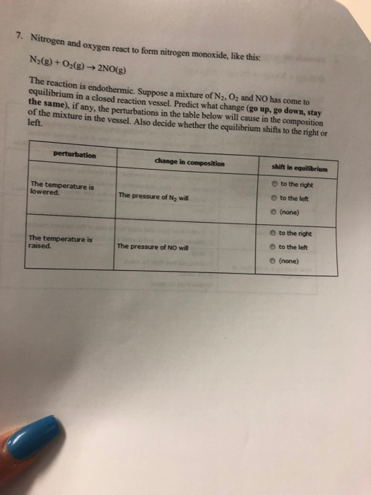 Solved 7. Nitrogen and oxygen react to form nitrogen | Chegg.com