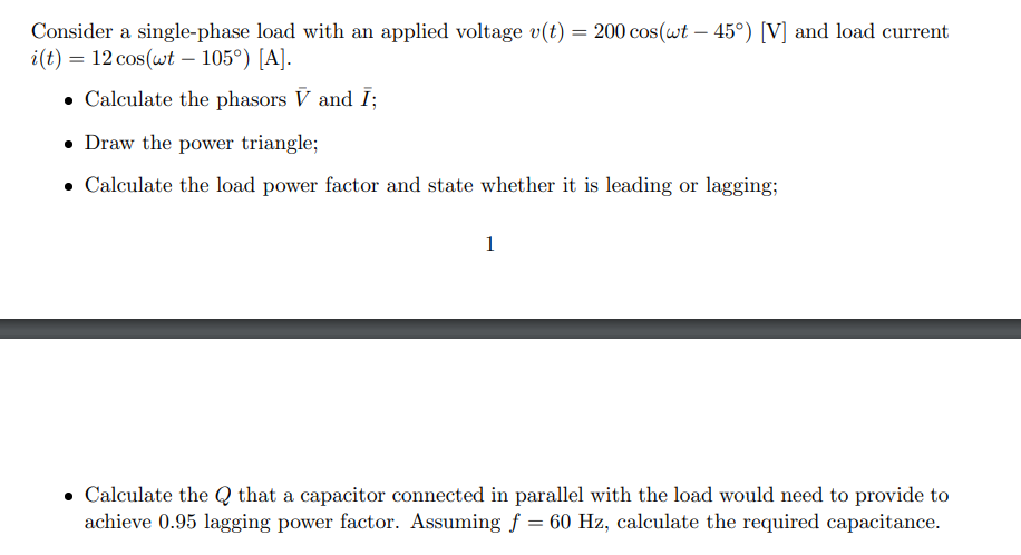 Solved Consider a single-phase load with an applied voltage | Chegg.com