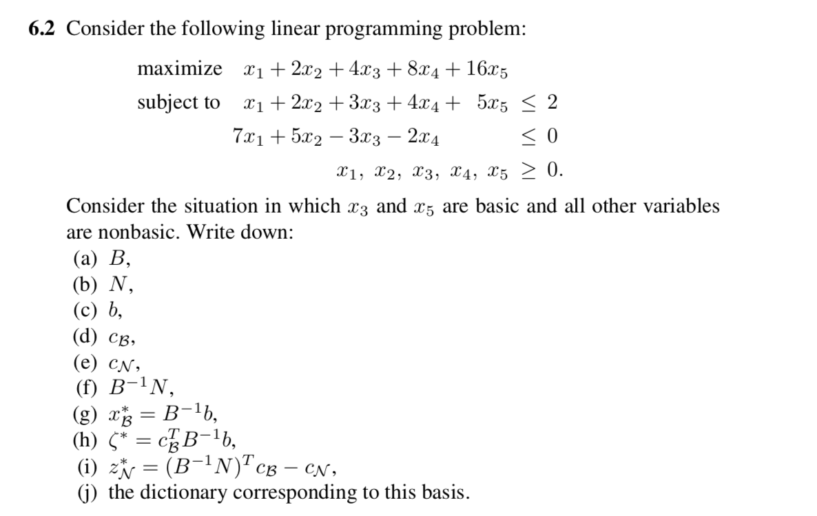 Solved 6.2 Consider the following linear programming | Chegg.com