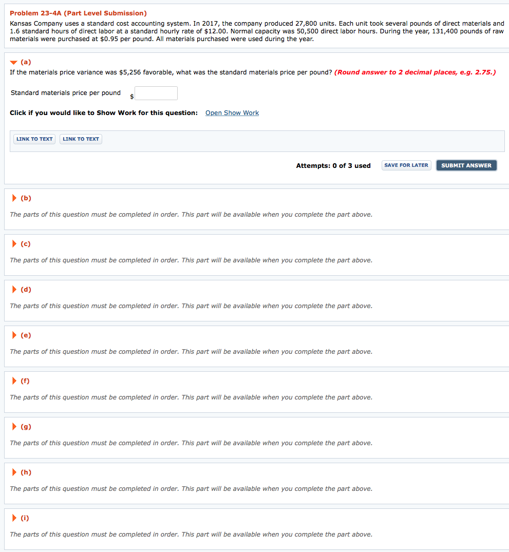 Solved Problem 23-4A (Part Level Submission) Kansas Company | Chegg.com