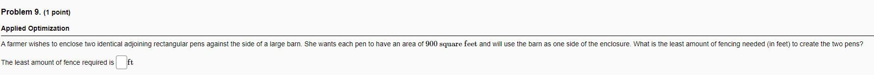 Solved Problem 9. (1 point) Applied Optimization A farmer | Chegg.com
