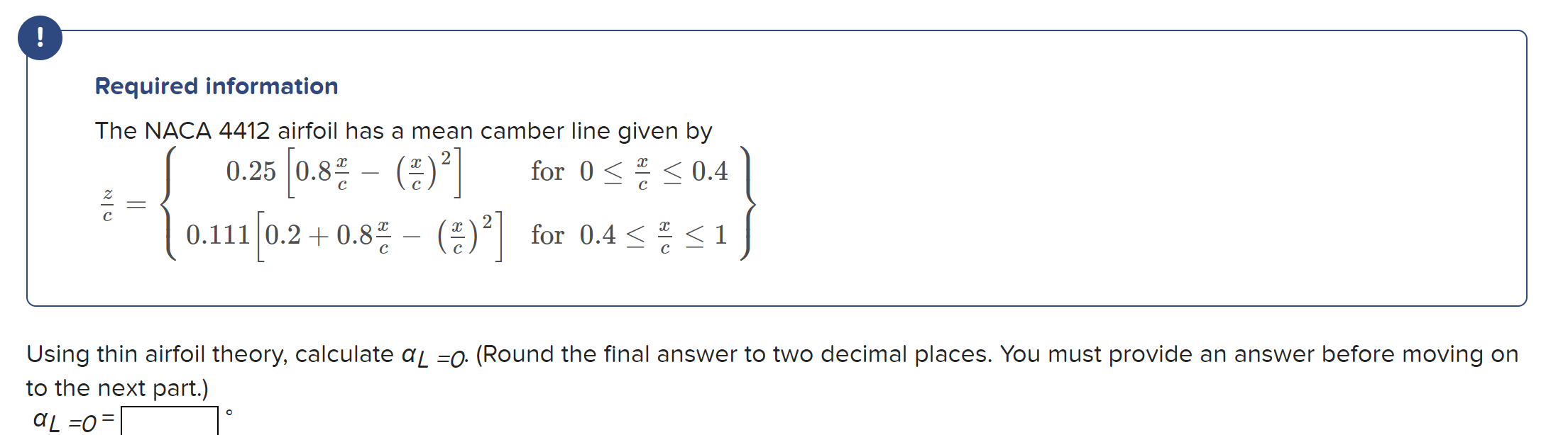 Solved Required information The NACA 4412 airfoil has a mean | Chegg.com
