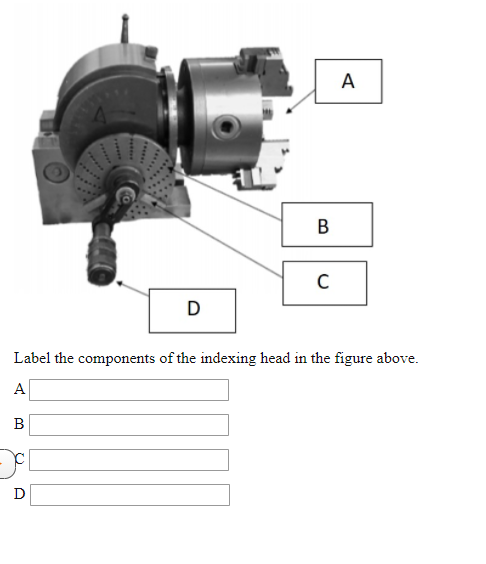 Solved A B C D Label the components of the indexing head in | Chegg.com