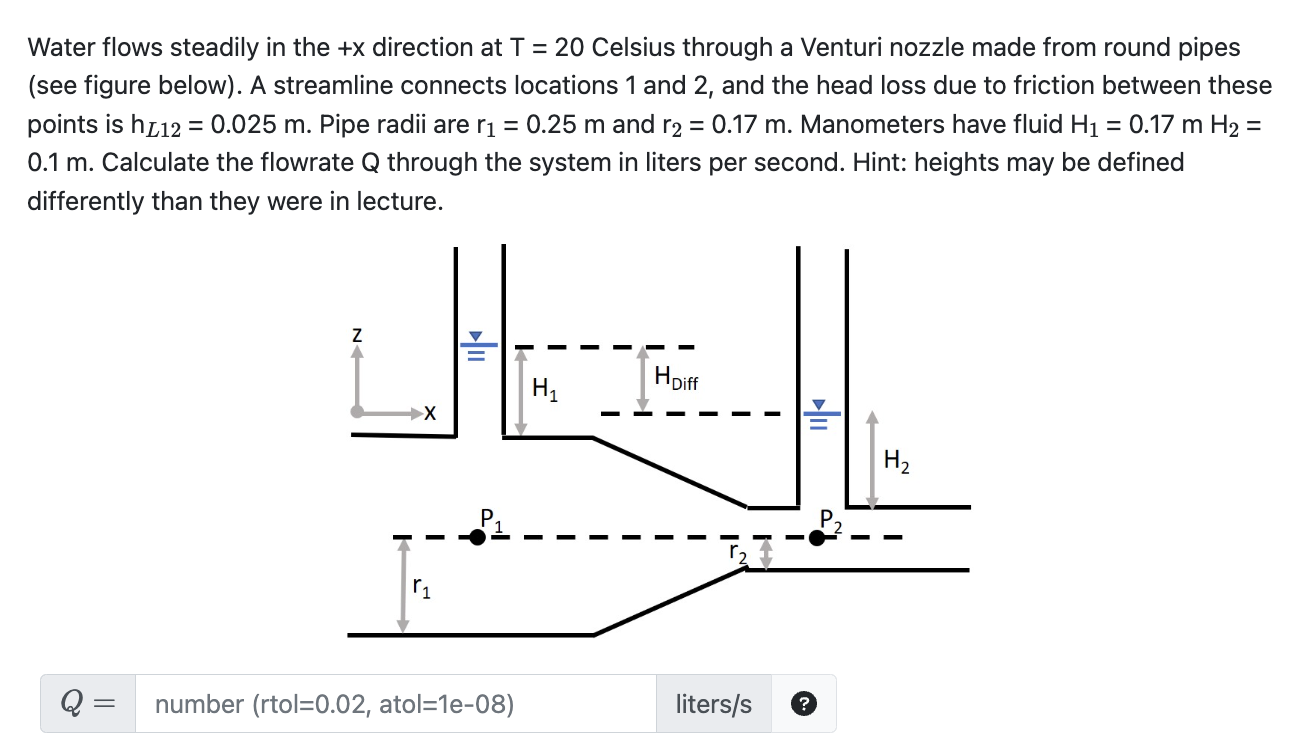 Solved Water flows steadily in the +x direction at T=20 | Chegg.com