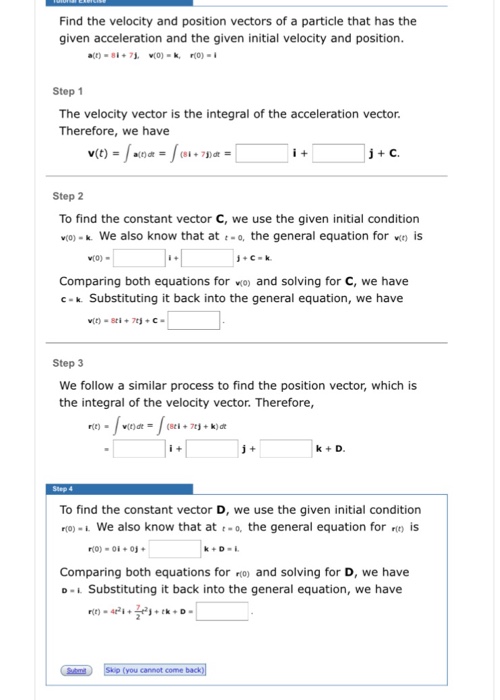 Solved Find The Velocity And Position Vectors Of A Particle
