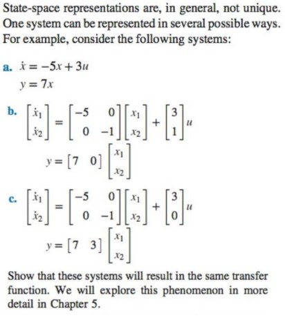 Solved State-space representations are, in general, not | Chegg.com