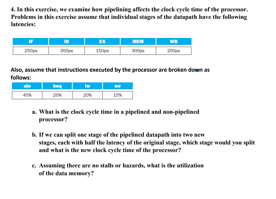 Solved 4. In this exercise, we examine how pipelining | Chegg.com