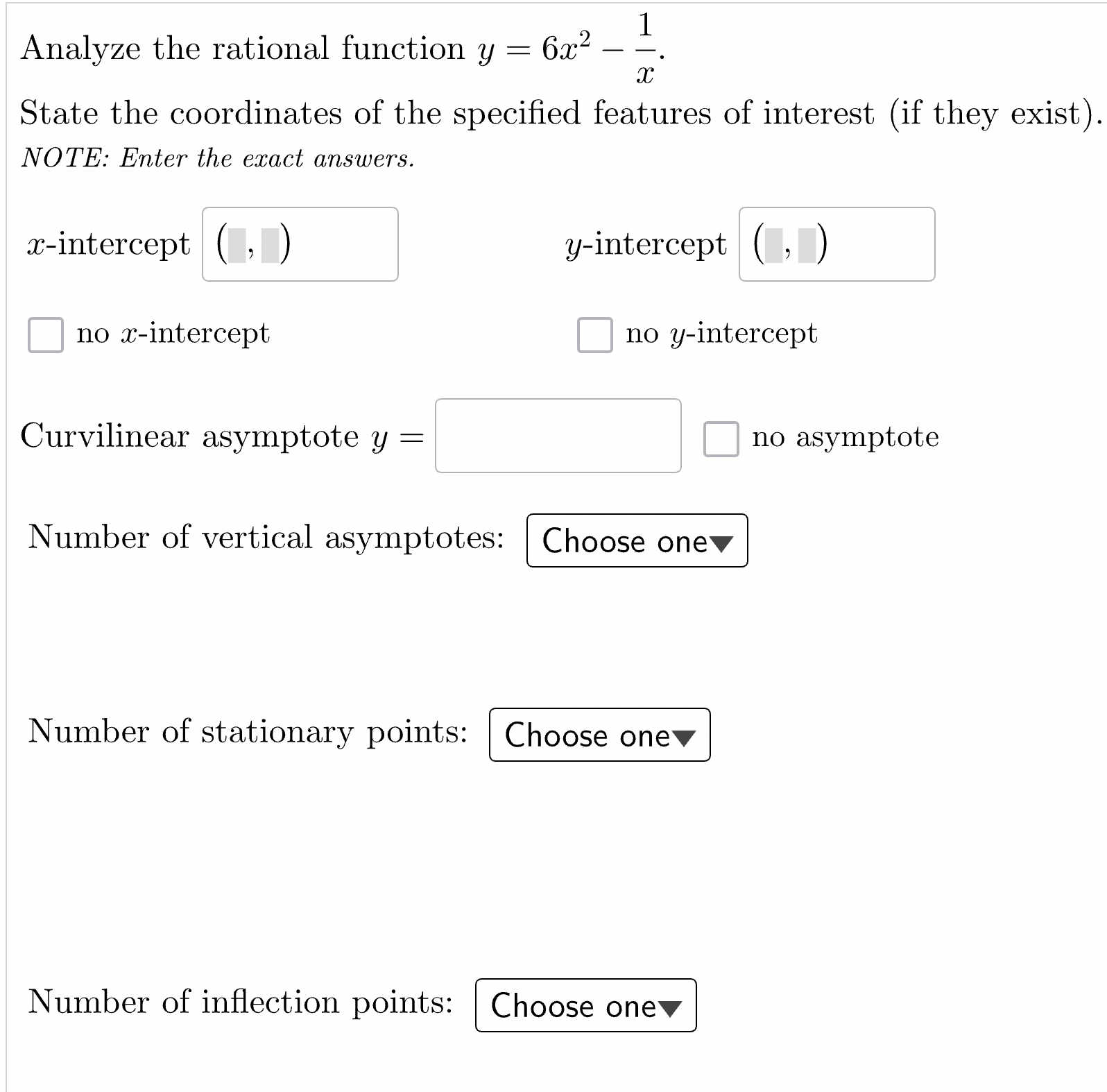 Solved Analyze the rational function y=6x2-1x.State the | Chegg.com