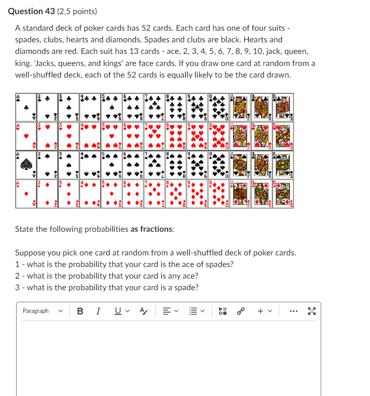 Solved Question 43 (2.5 points) A standard deck of poker | Chegg.com