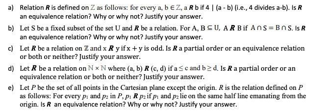 Solved a) Relation R is defined on Z as follows: for every | Chegg.com